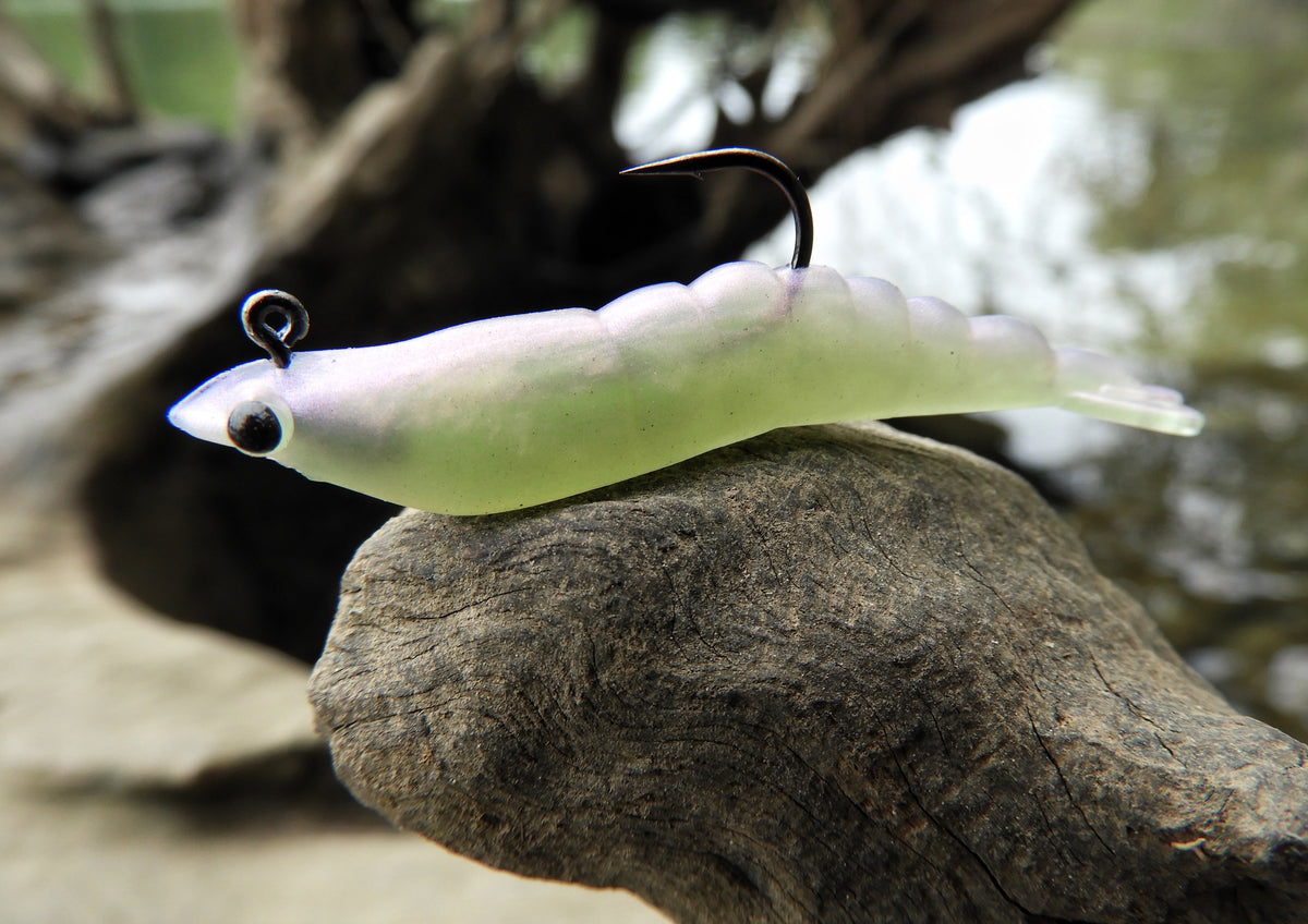 50mm Soft Prawn - 5 pack - Pearl (light 2.1g) – Mick Molnar Designs